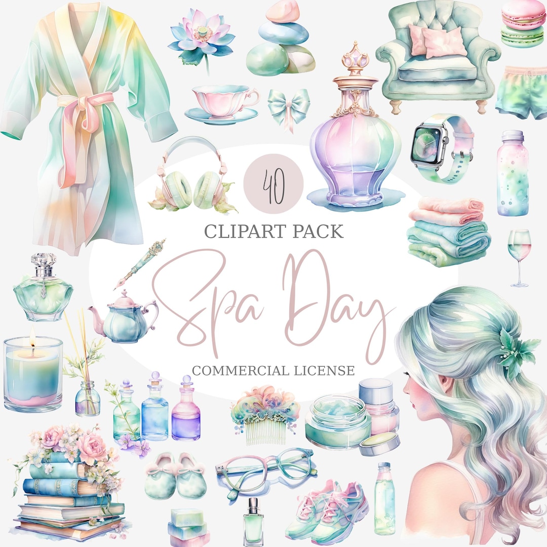 Spa Day Clipart Pack, Digital Download, Self-care Illustrations ...