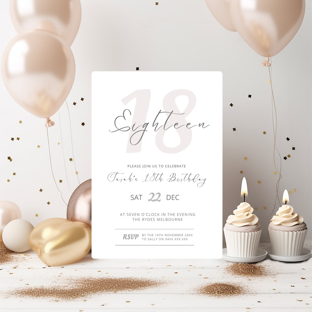 Simple Pink 18th Birthday Party Invitation | INSTANT DOWNLOAD | Modern ...