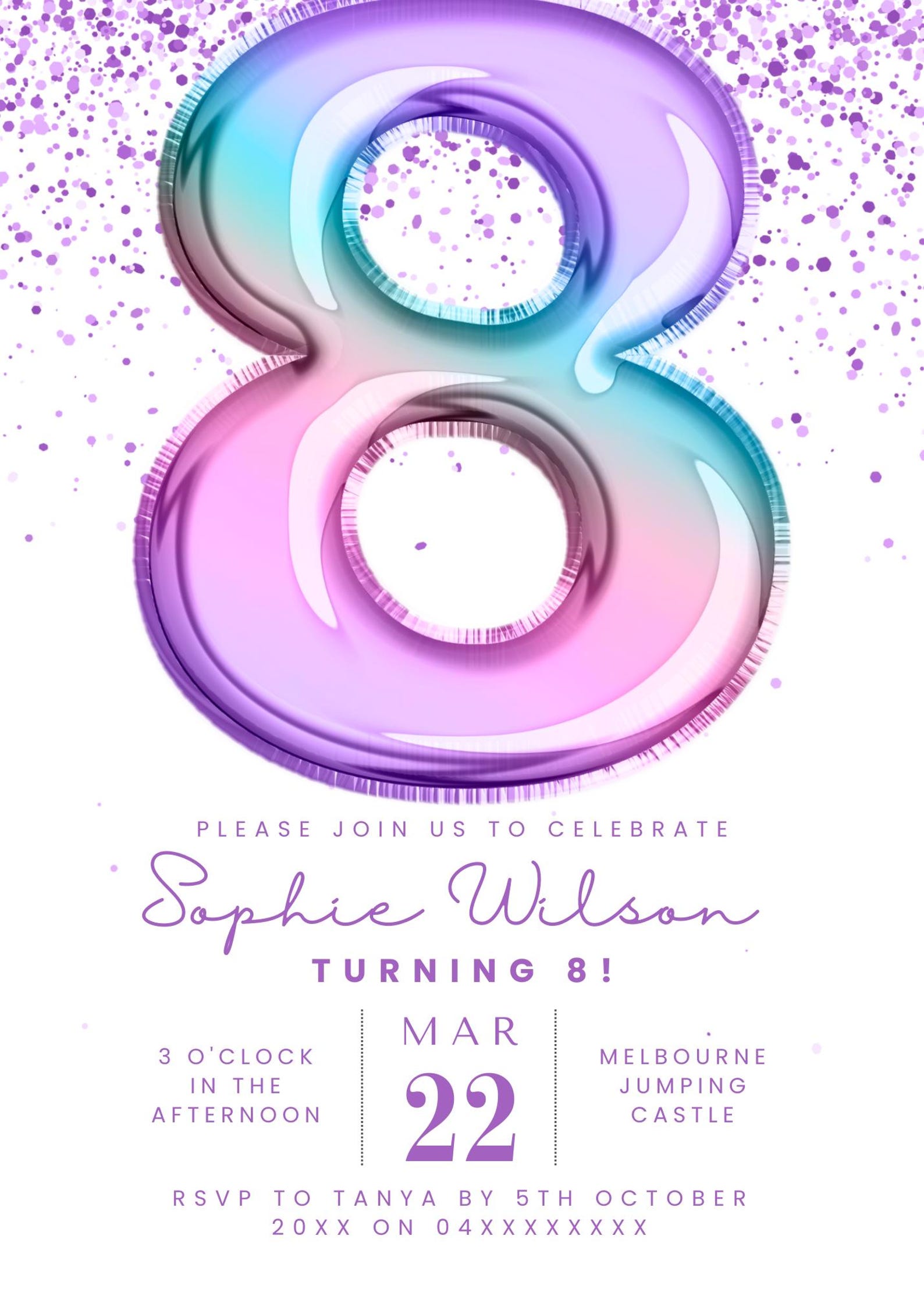 Rainbow 8th Birthday Invitation | INSTANT DOWNLOAD, 8th Birthday Invite ...