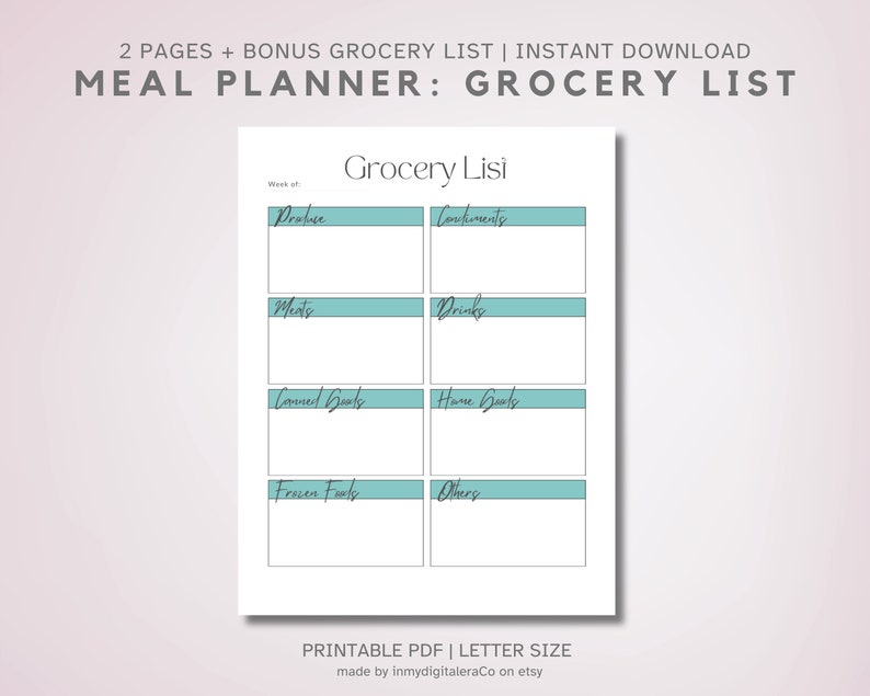 INSTANT DOWNLOAD Printable Menu Planner Download + Weekly Menu Planner ...