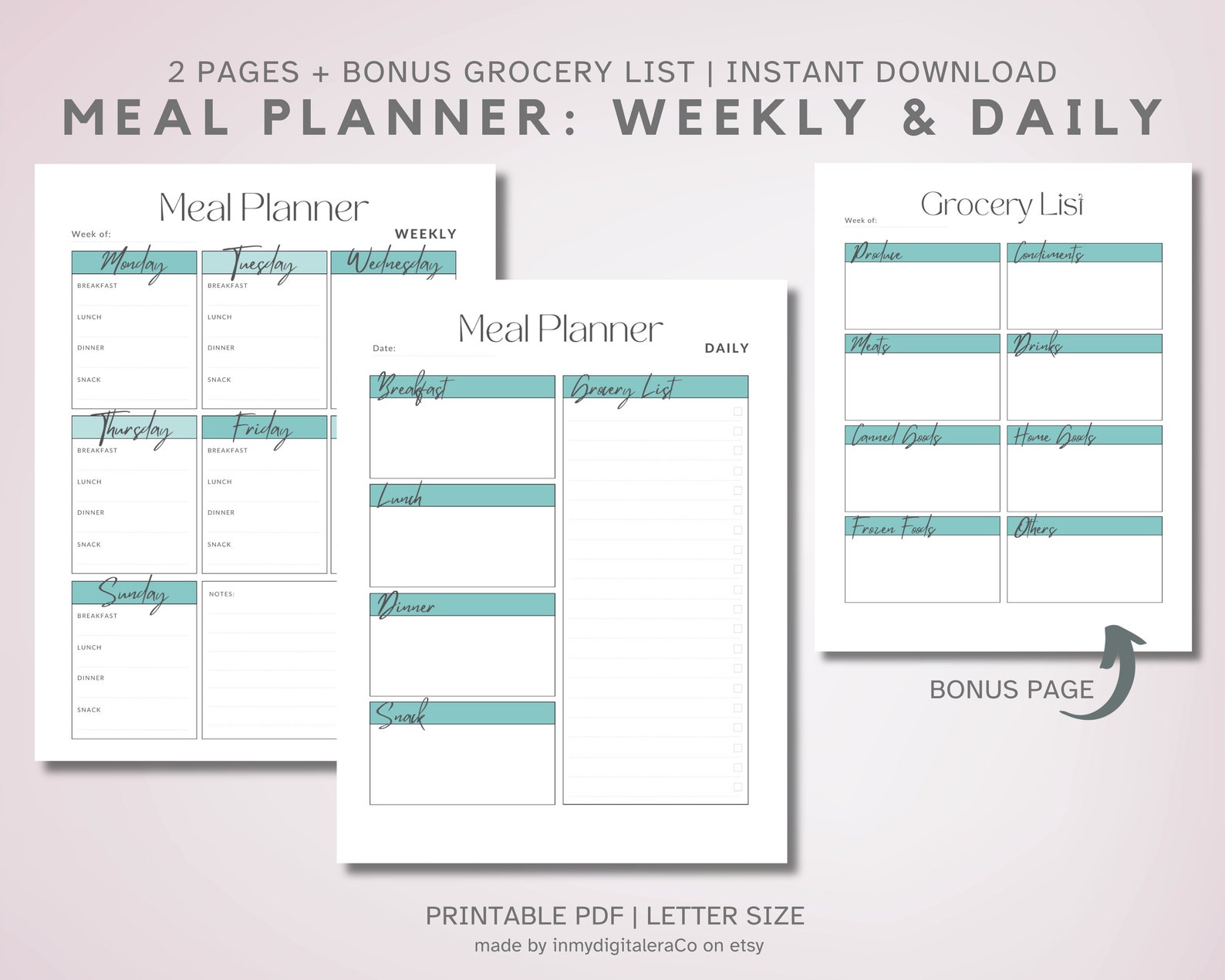 INSTANT DOWNLOAD Printable Menu Planner Download + Weekly Menu Planner ...