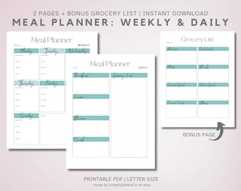 INSTANT DOWNLOAD Printable Grocery Download and Weekly Menu Planner ...