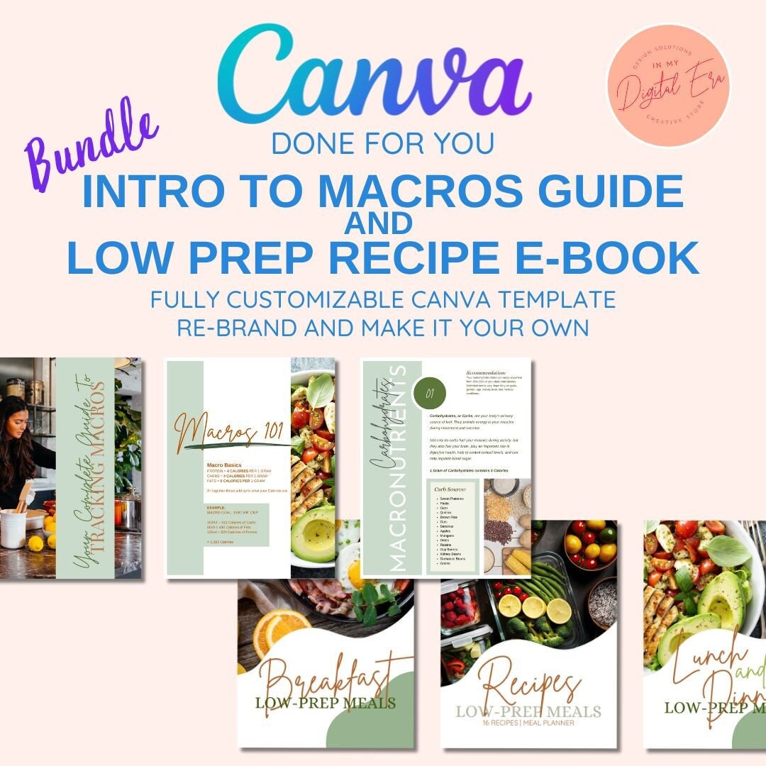 Editable Canva Intro to Macros Guide Template & Low Prep Recipe Bundle | Nutrition | Diet ...