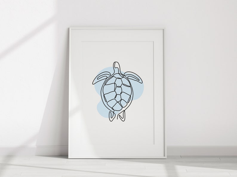 Sea Turtle Line Art Print Minimalist Turtle Wall Art Simple Coastal ...