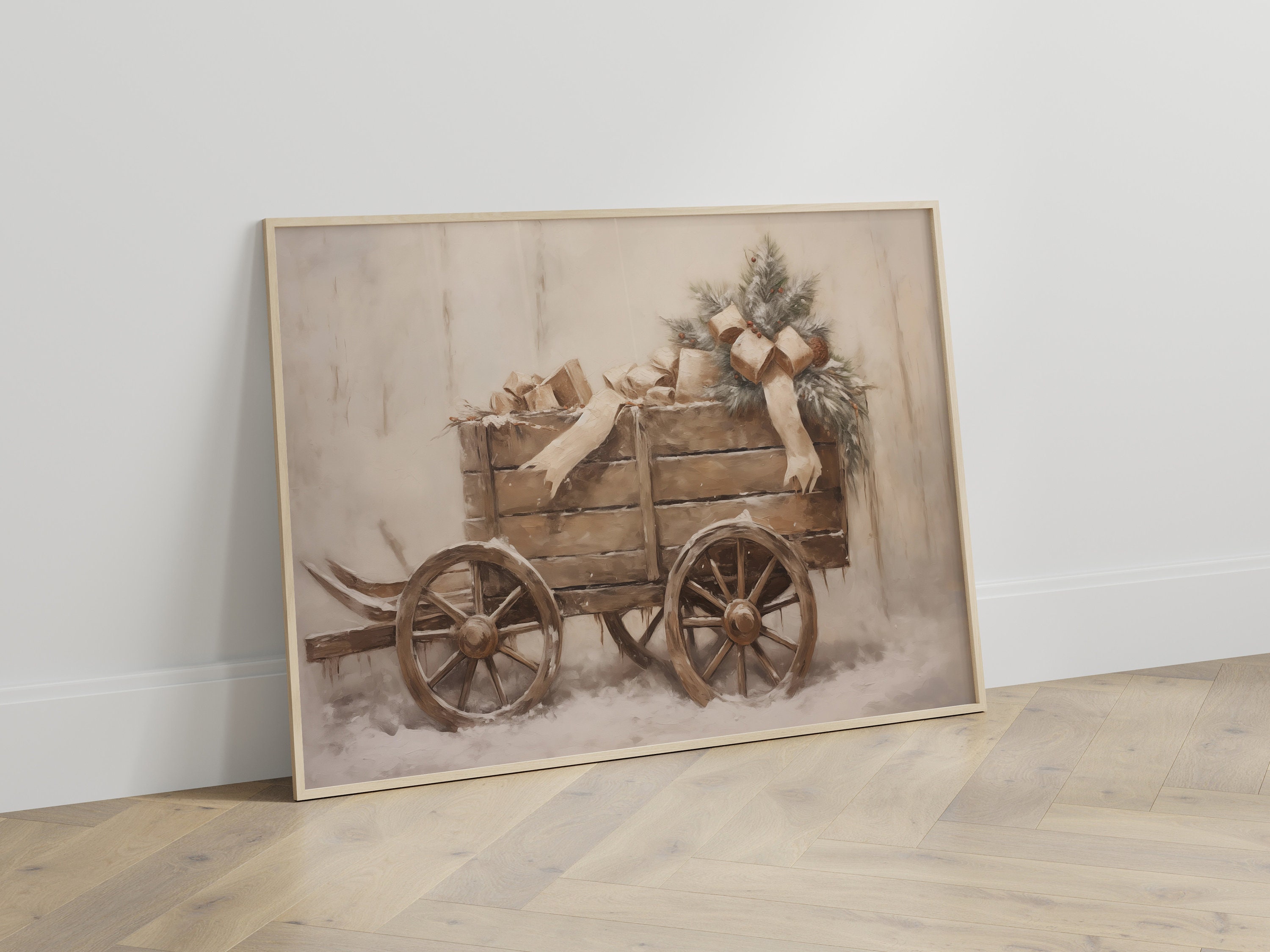 Rustic Christmas Sleigh Painting Digital Art Print Muted Christmas ...