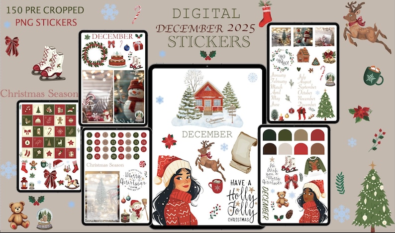December Digital Stickers, Christmas Digital & Printable Sticker Bundle ...