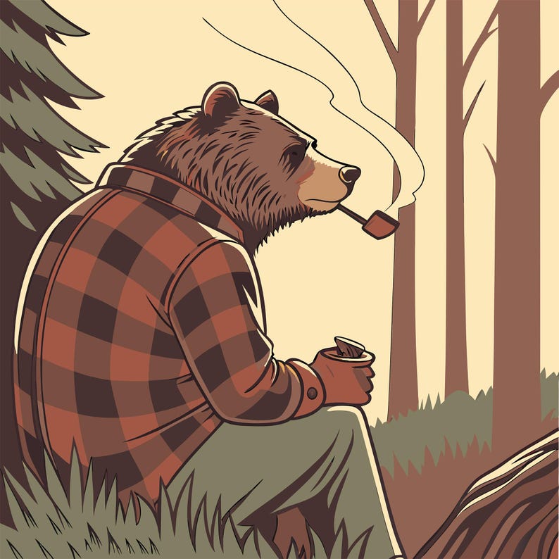 Printable & Digital Smoking Bear SVG Hand-drawn Pipe-smoking Bears ...