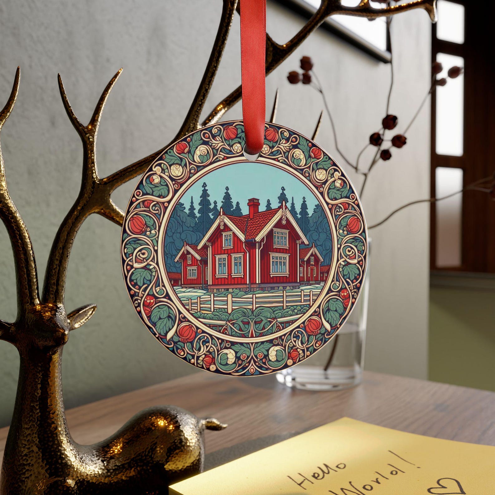 SWEDEN Swedish Red Stuga House, Round Acrylic Ornament, Personalized ...