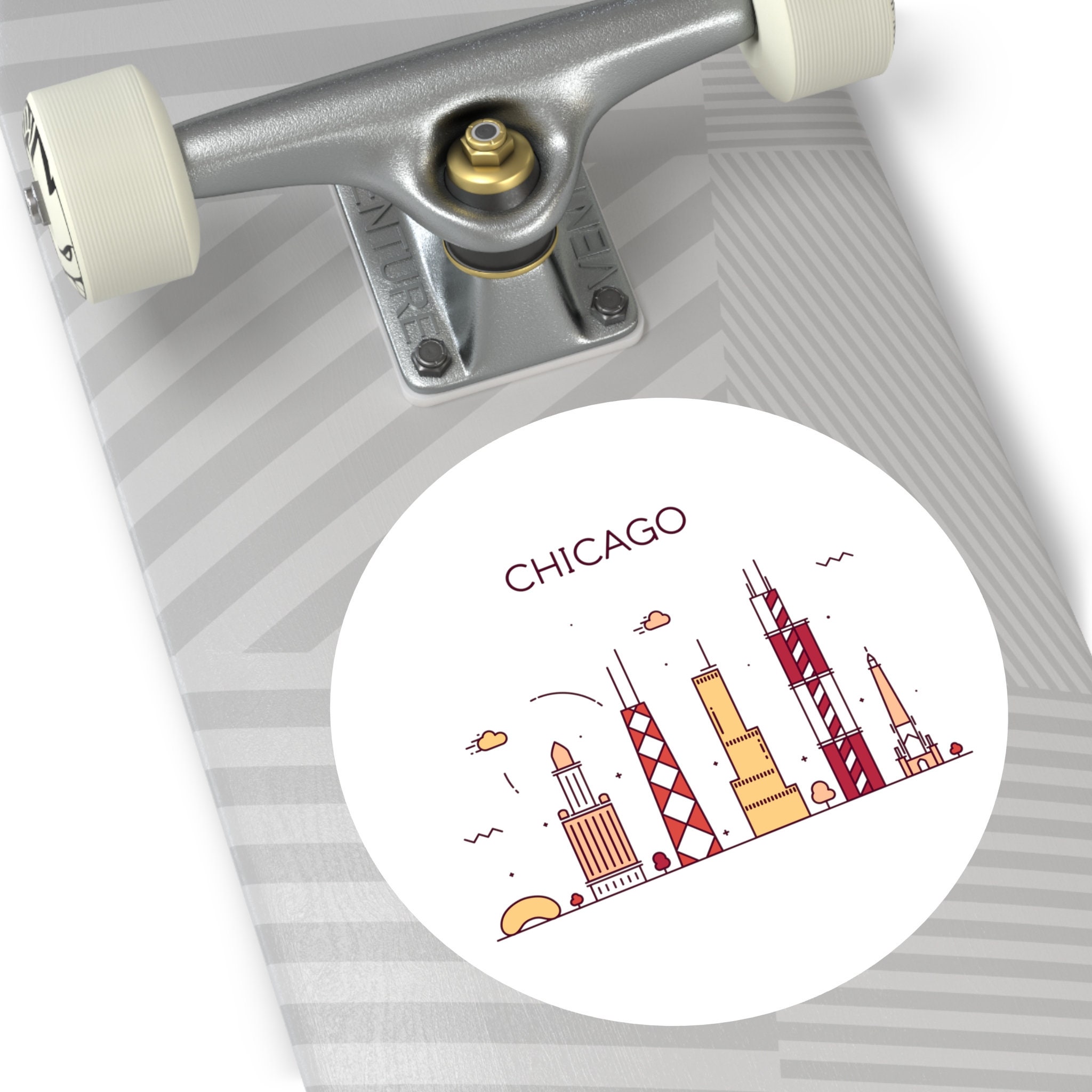 CHICAGO ILLINOIS City Skyline Travel Round Water Resistant Vinyl ...