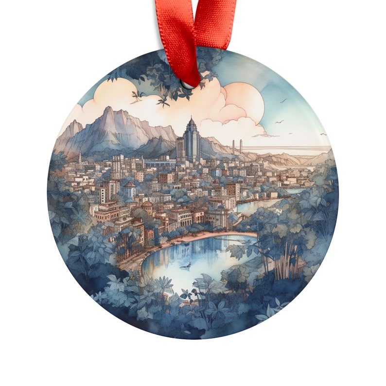 SANTIAGO CHILE City Skyline, Chilean Travel Round Acrylic Ornament ...