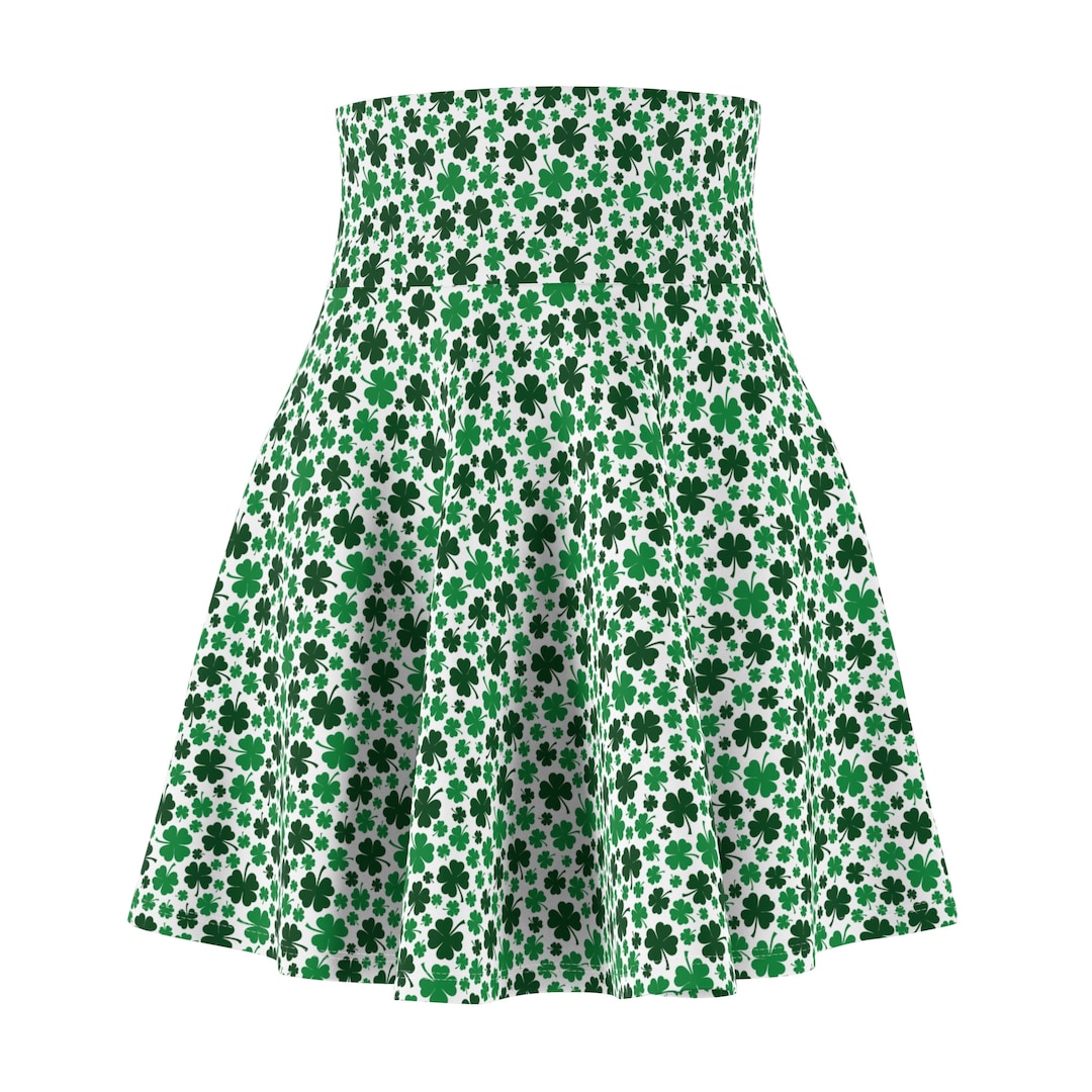 Green and White Irish Shamrock Pattern Polyester Spandex Women's Skater ...