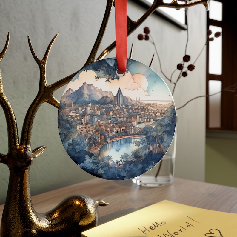 SANTIAGO CHILE City Skyline, Chilean Travel Round Acrylic Ornament ...