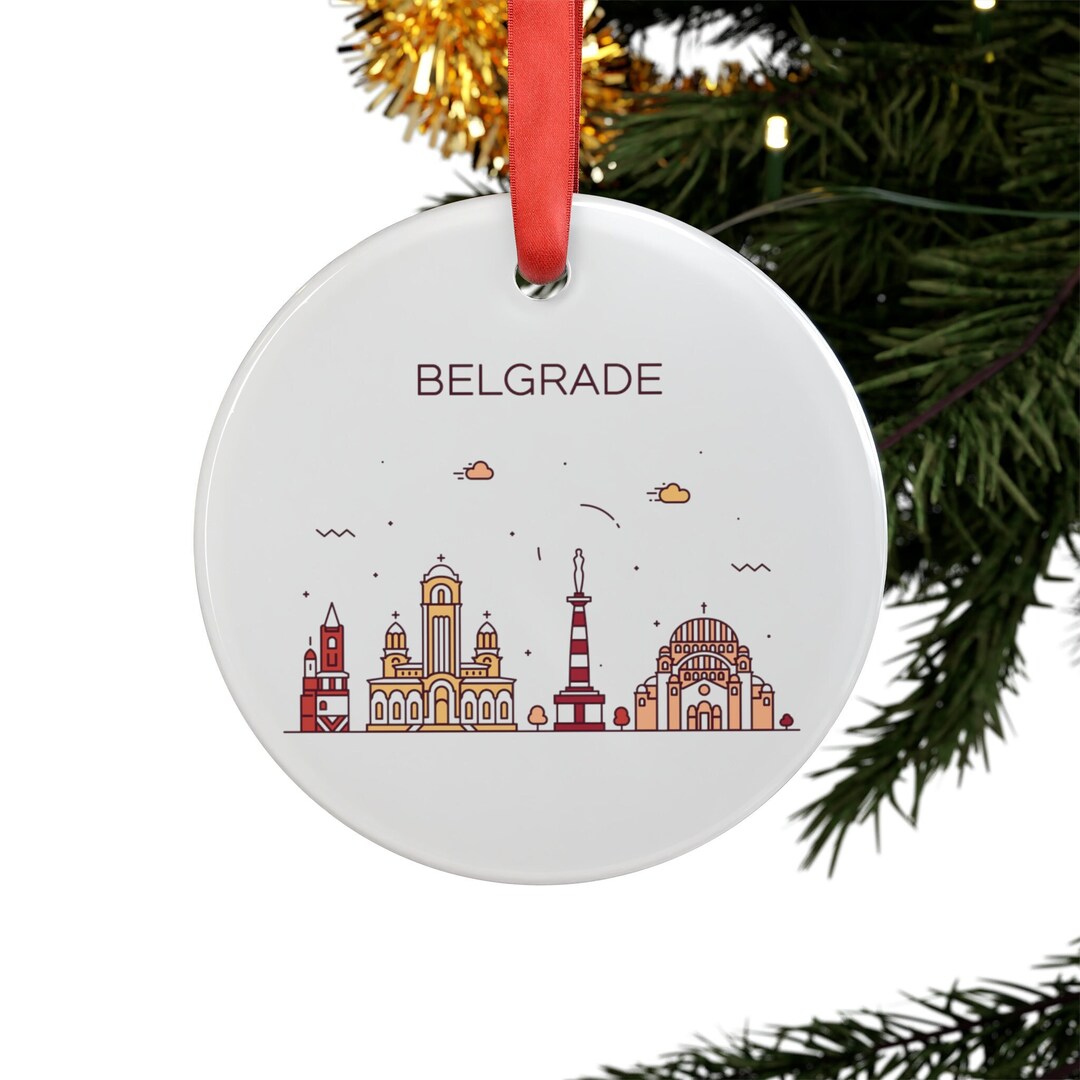 BELGRADE SERBIA City Skyline Illustration, Serbian Travel White Acrylic ...