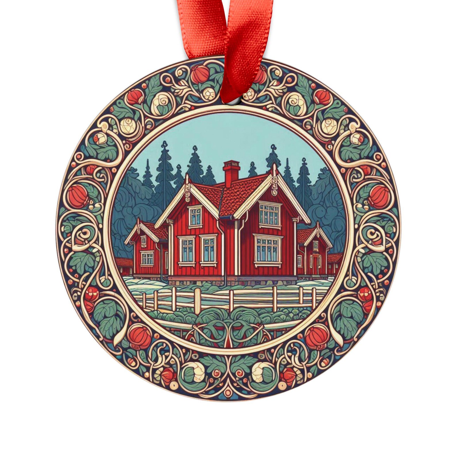 SWEDEN Swedish Red Stuga House, Round Acrylic Ornament, Personalized ...