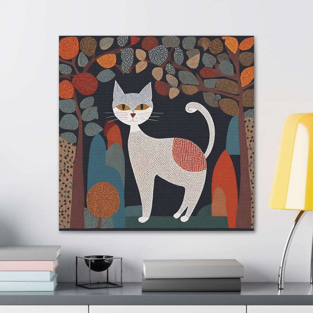 India Gond Style CAT Folk Art Square Canvas Gallery Wrap Wall Art 5 ...