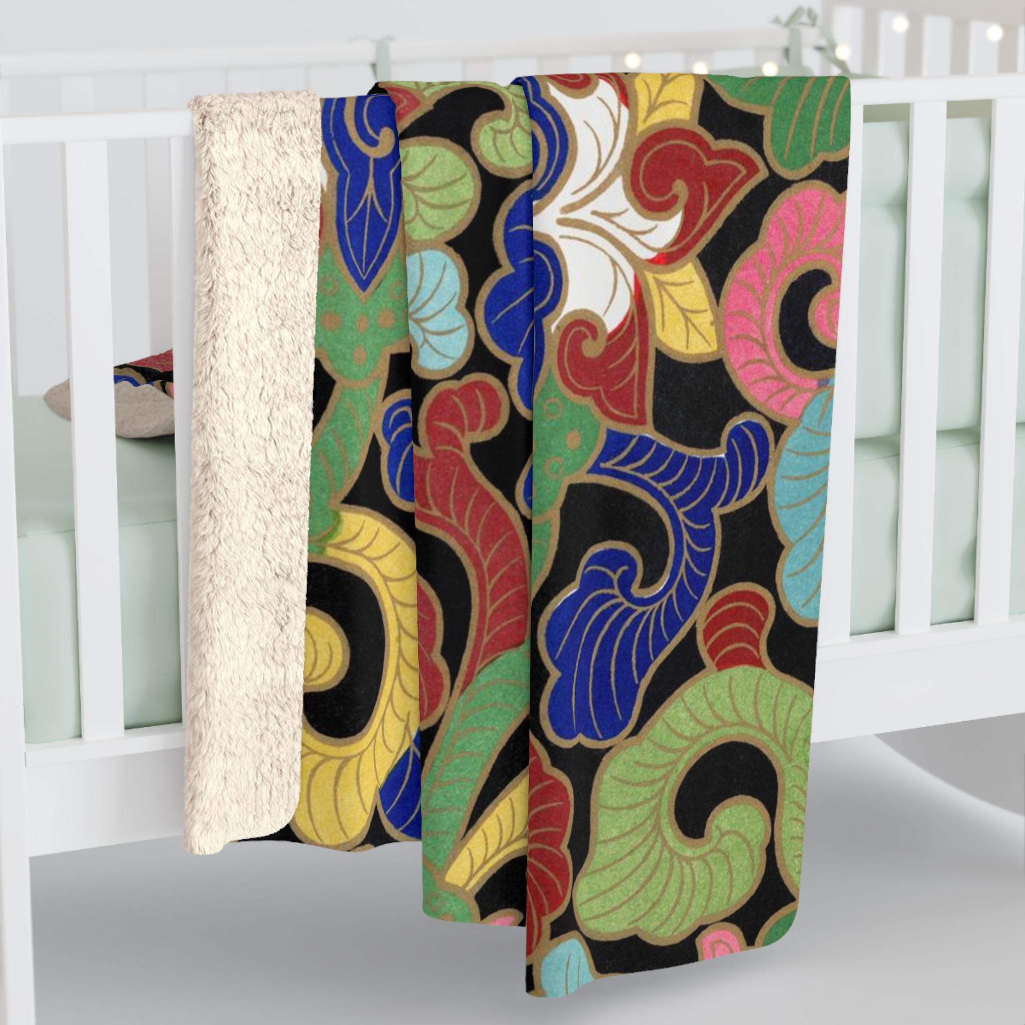 Colorful Vintage Chinese Floral Pattern, Cozy Sherpa Fleece Blanket ...