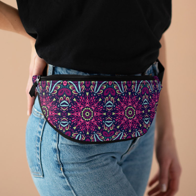 Turquoise and Pink Ethnic Pattern Polyester Fanny Pack One Size ...