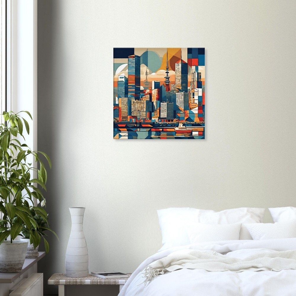 YOKOHAMA JAPAN City Skyline Cubist Style Wall Art Slim Stretched Canvas ...