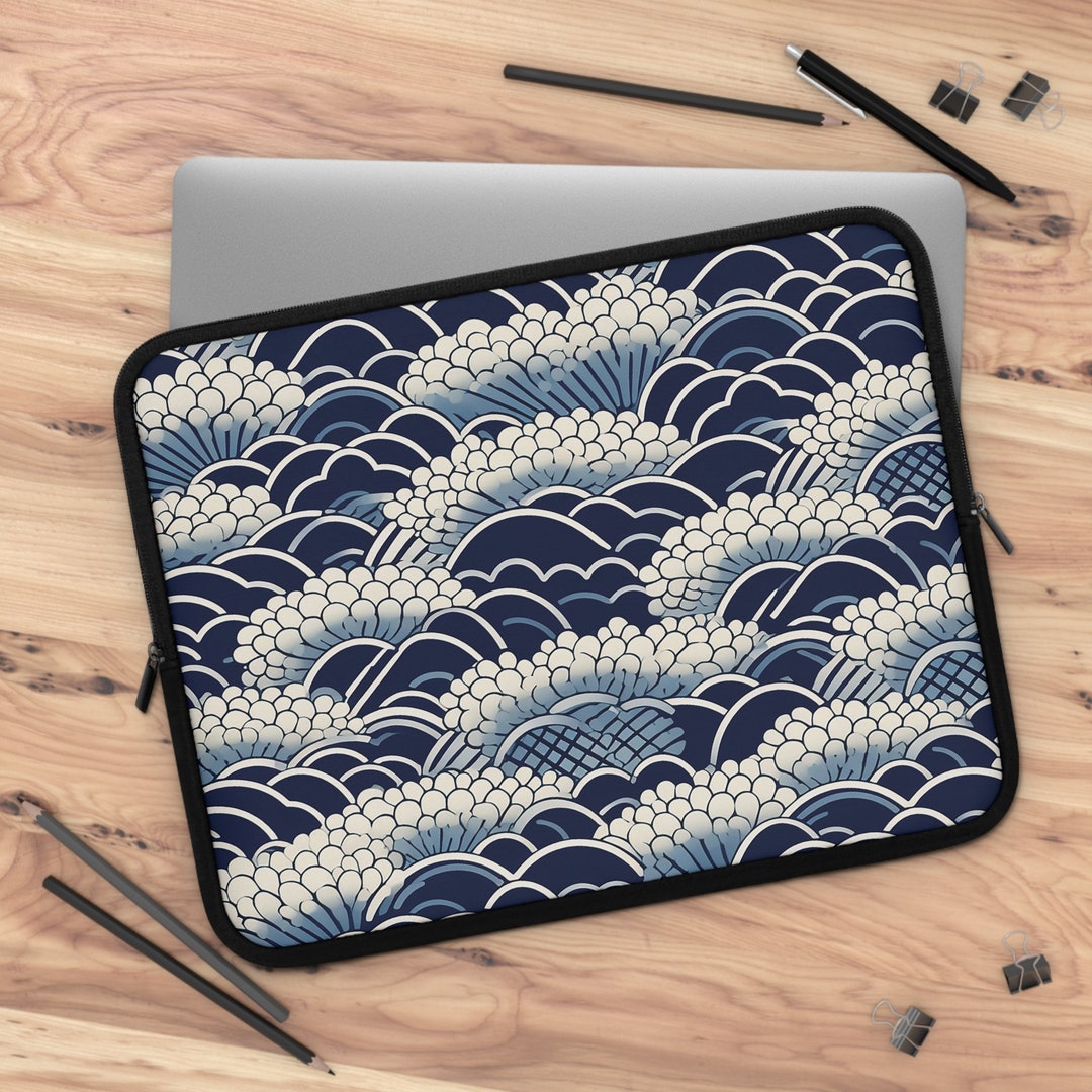 Japanese Wave Pattern Neoprene Padded iPad Tablet Laptop Sleeve Water ...