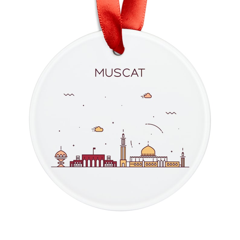 MUSCAT OMAN City Skyline Illustration, Omani Travel Round White Acrylic ...