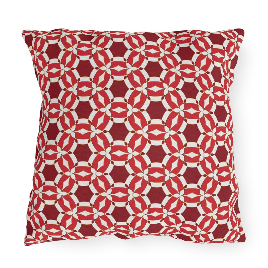Red Outdoor Pillow Arabic Geometric Pattern UV Ray Water Resistant ...