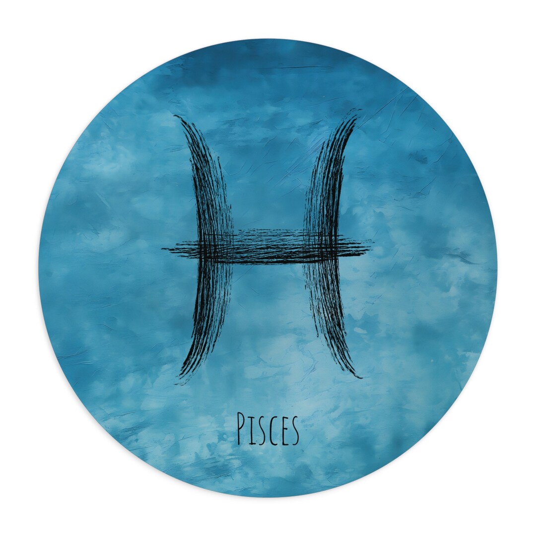 PISCES Zodiac Sign Symbol Grunge Texture Round Mouse Pad Tech Accessory ...