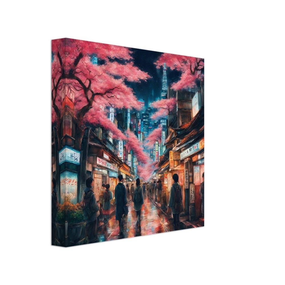 TOKYO JAPAN City Street Night View Art Slim Stretched Canvas Print Wall ...