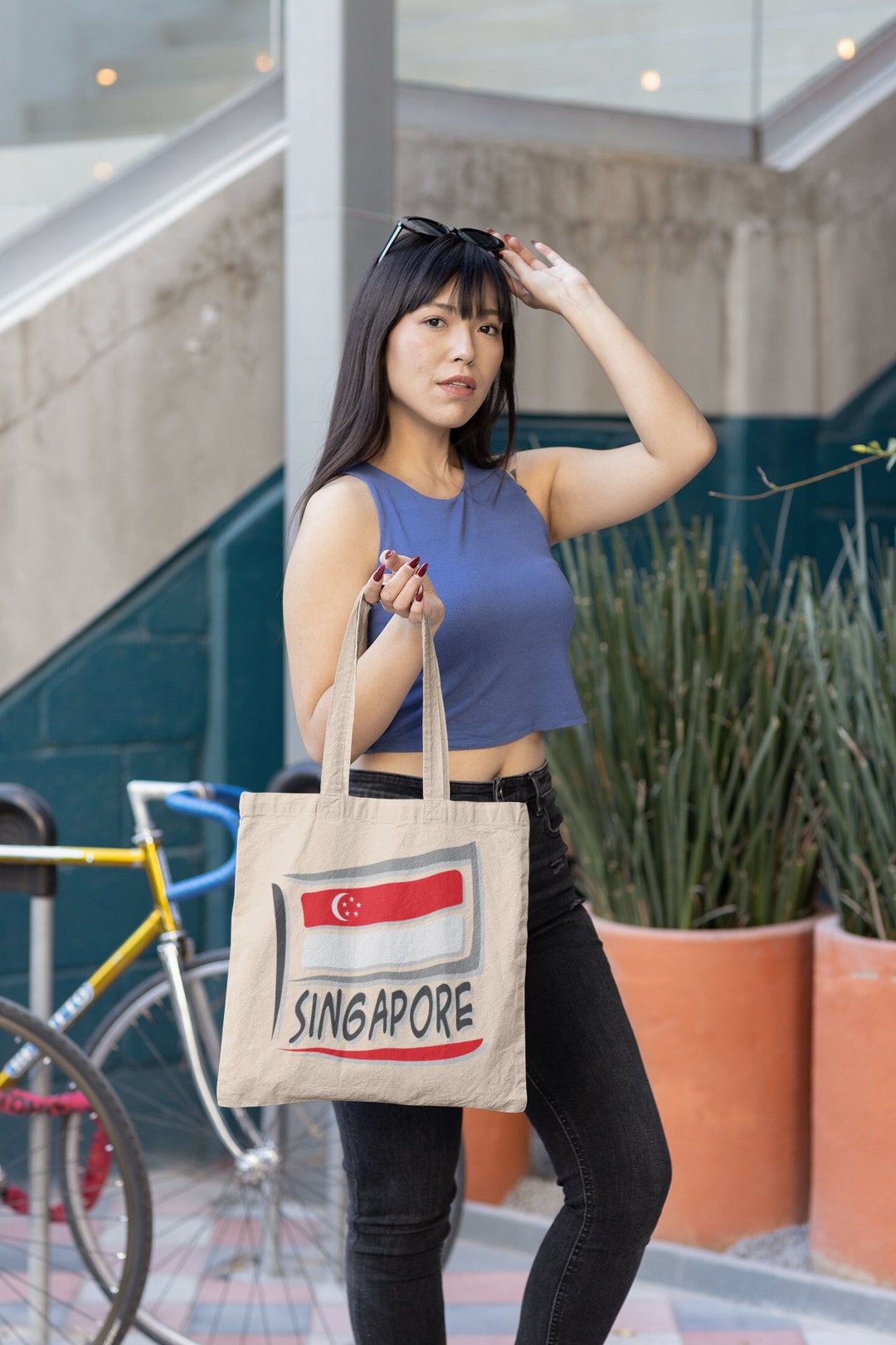 SINGAPORE Flag Cotton Canvas 15 X 16 Inch Tote Bag Singaporean Country ...