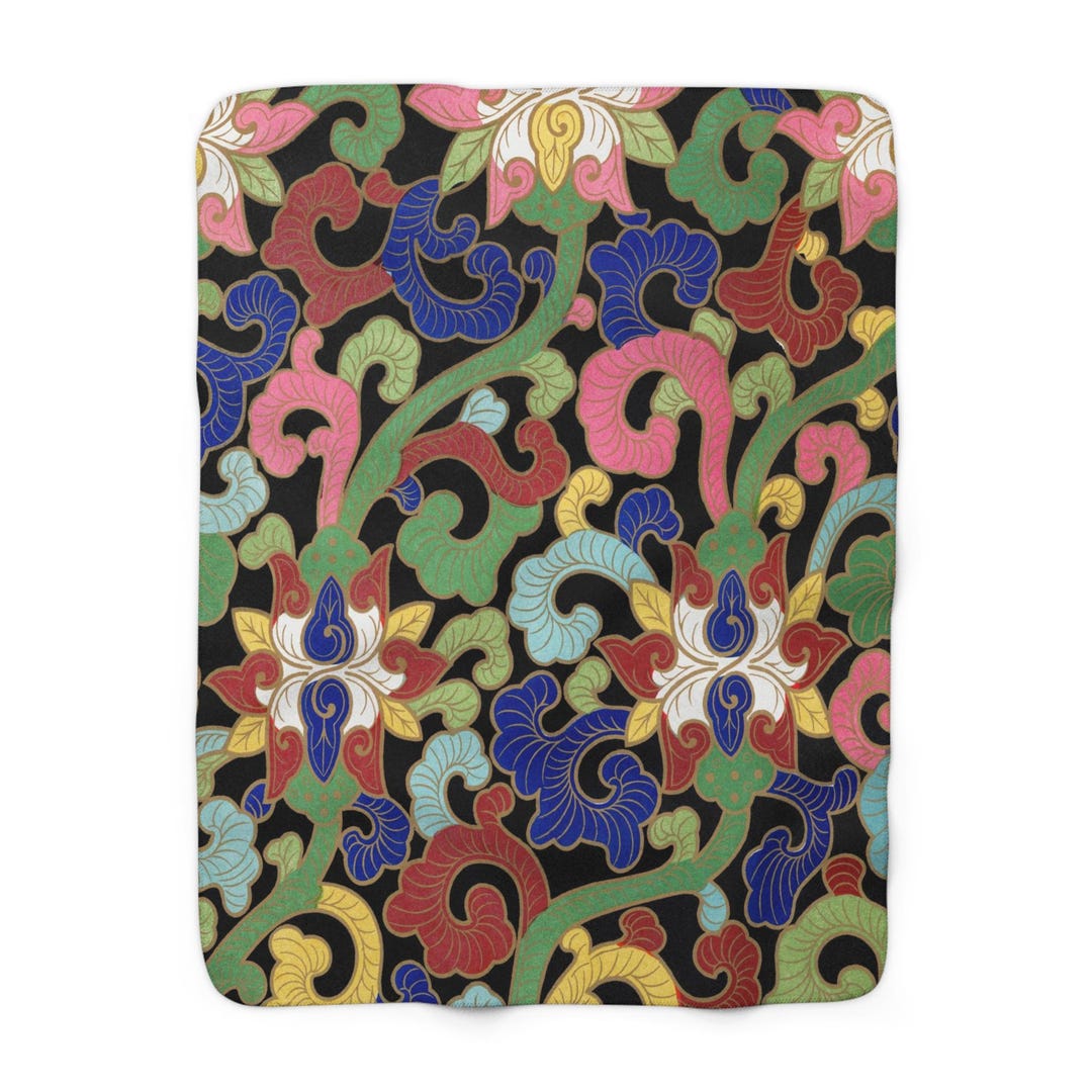 Colorful Vintage Chinese Floral Pattern, Cozy Sherpa Fleece Blanket ...