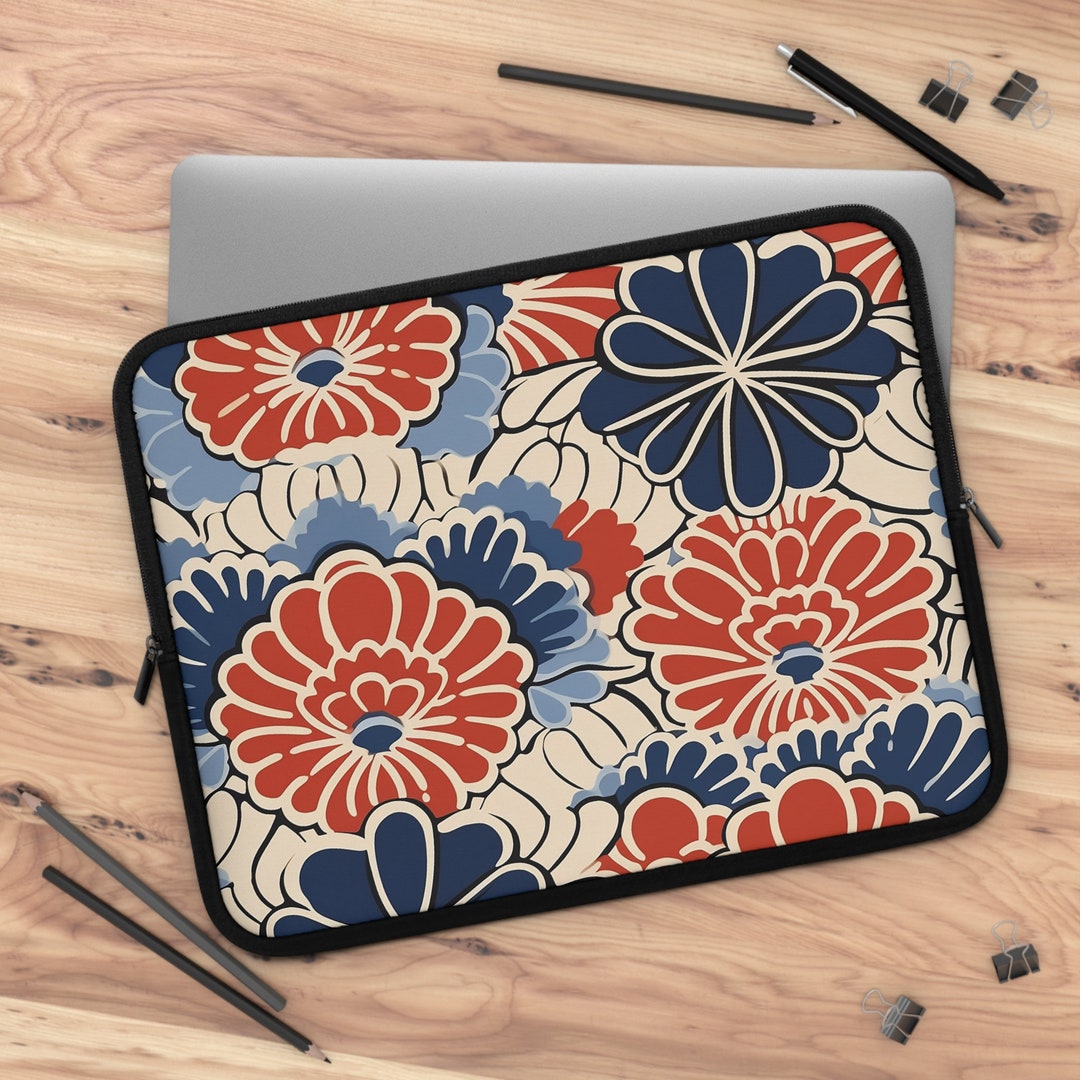Japanese Floral Pattern Neoprene Padded iPad Tablet Laptop Sleeve Water ...