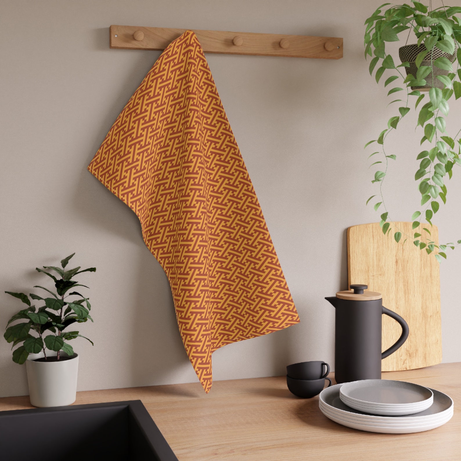 Sayagata Geometric Interlocking Pattern 18 X 30 Inch Kitchen Tea Towel ...