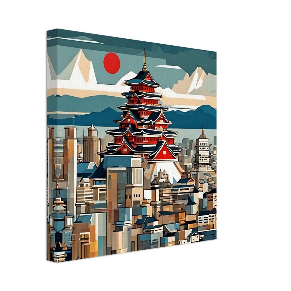 OSAKA JAPAN City Skyline Cubist Style Art Slim Stretched Canvas Print ...