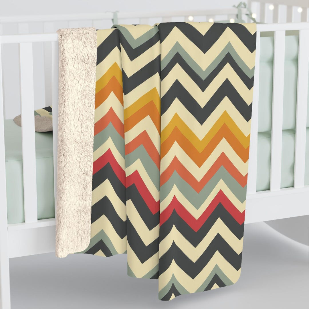 Colorful Chevron Stripe Pattern, Cozy Sherpa Fleece Blanket, Warm Couch ...
