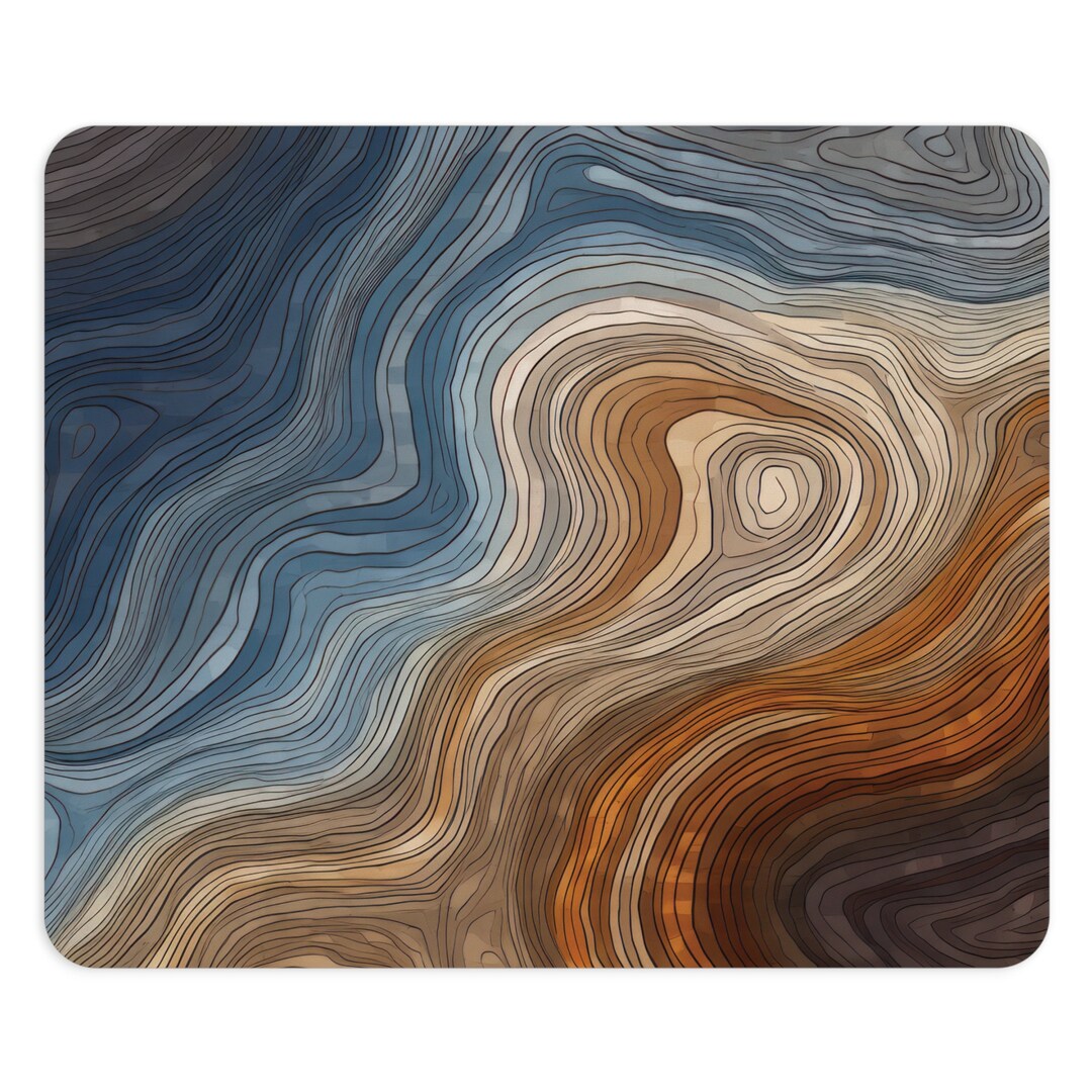 Blue and Earth Tones Wavy Wood Grain Line Pattern Round or Rectangle ...