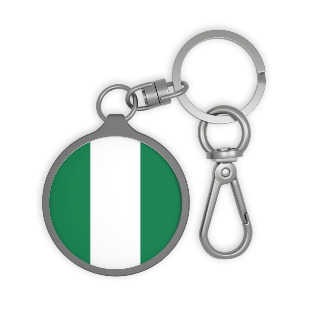 NIGERIA Flag Nigerian Heritage Ancestry Round Acrylic Metal Keyring Tag ...