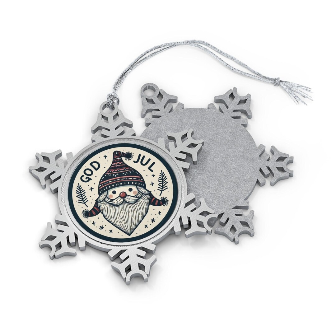 GOD JUL, Jul Tomte, Nordic Elf, Norway Sweden Christmas, Pewter Snowflake Ornament, Tree ...