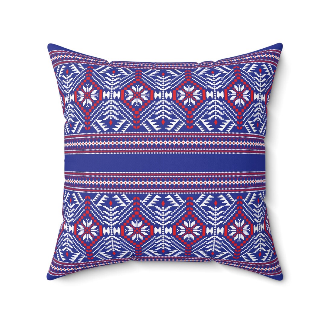 Hmong Inspired Red White Blue Pattern, Spun Polyester Square Pillow ...