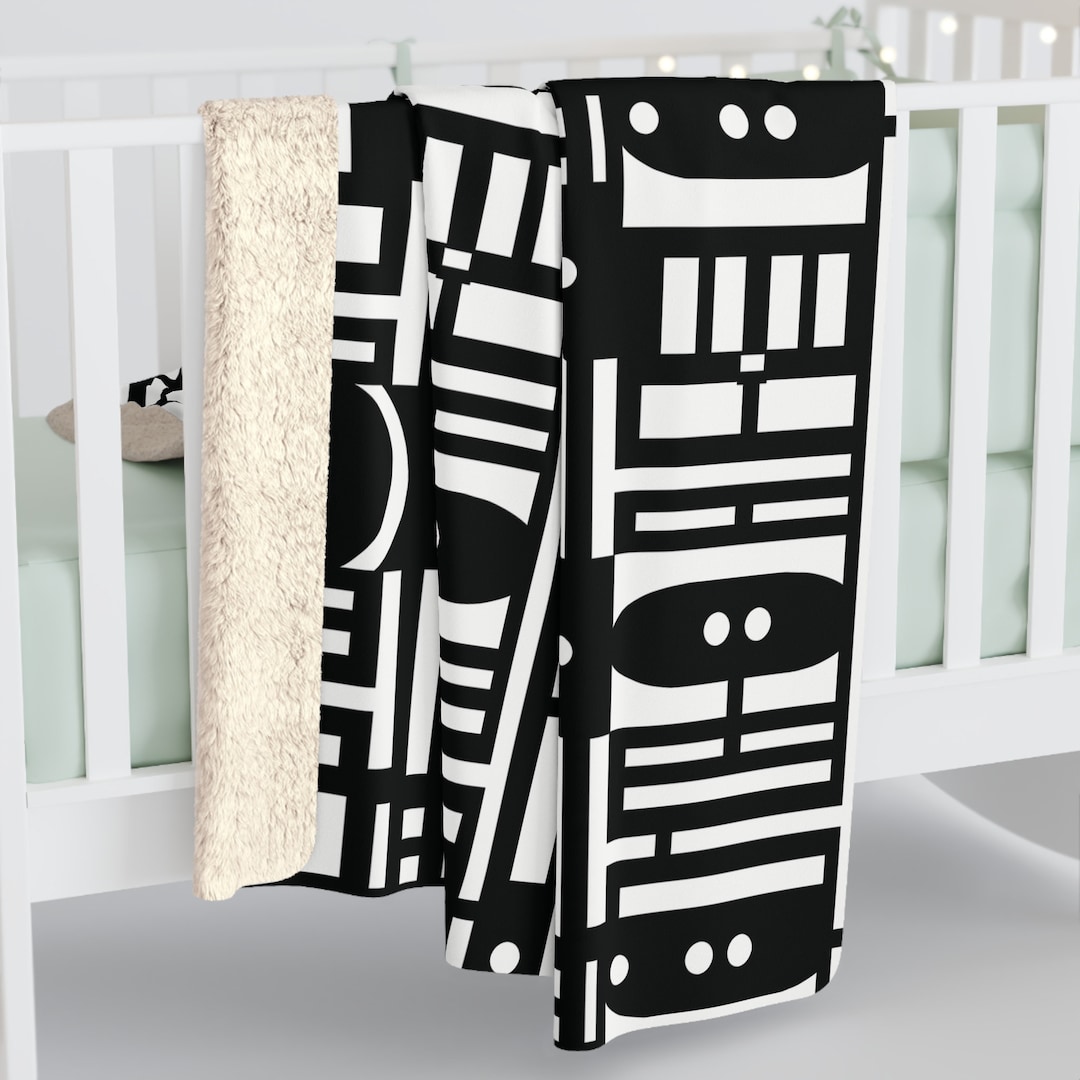 Cozy Sherpa Fleece Blanket Bogolan Style Mali African Black and White ...