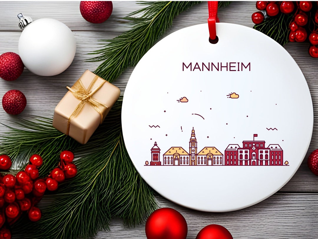 MANNHEIM GERMANY City Skyline, German Travel White Acrylic Ornament ...