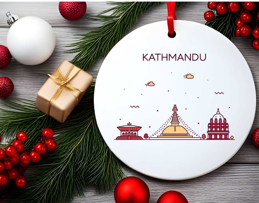 KATHMANDU NEPAL City Skyline Illustration Nepalese Travel White Acrylic ...