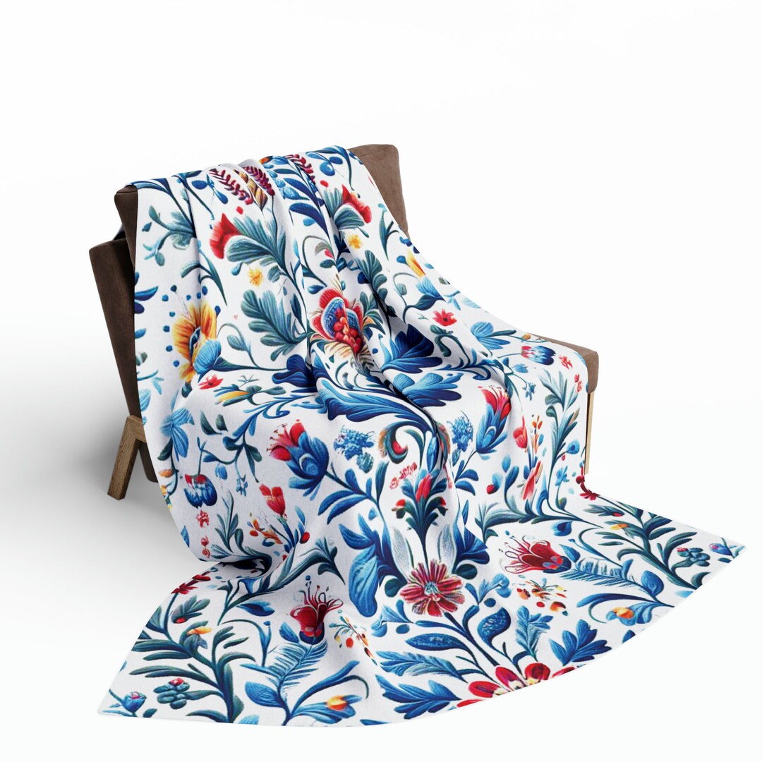 Swedish Inspired Floral Pattern Arctic Fleece Blanket Couch Throw 3 ...