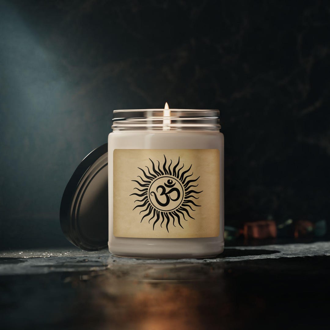 OM Sun Symbol - Vegan Scented or Unscented Soy Candle - 9oz Glass Jar ...