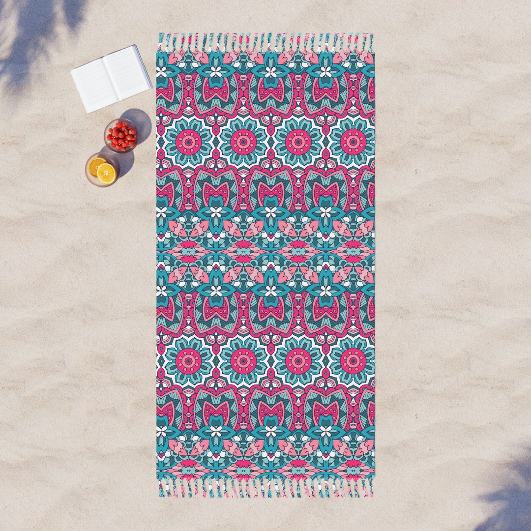 38 X 81 Inch Polyester Boho Beach Cloth Pink Turquoise Ethnic Pattern ...
