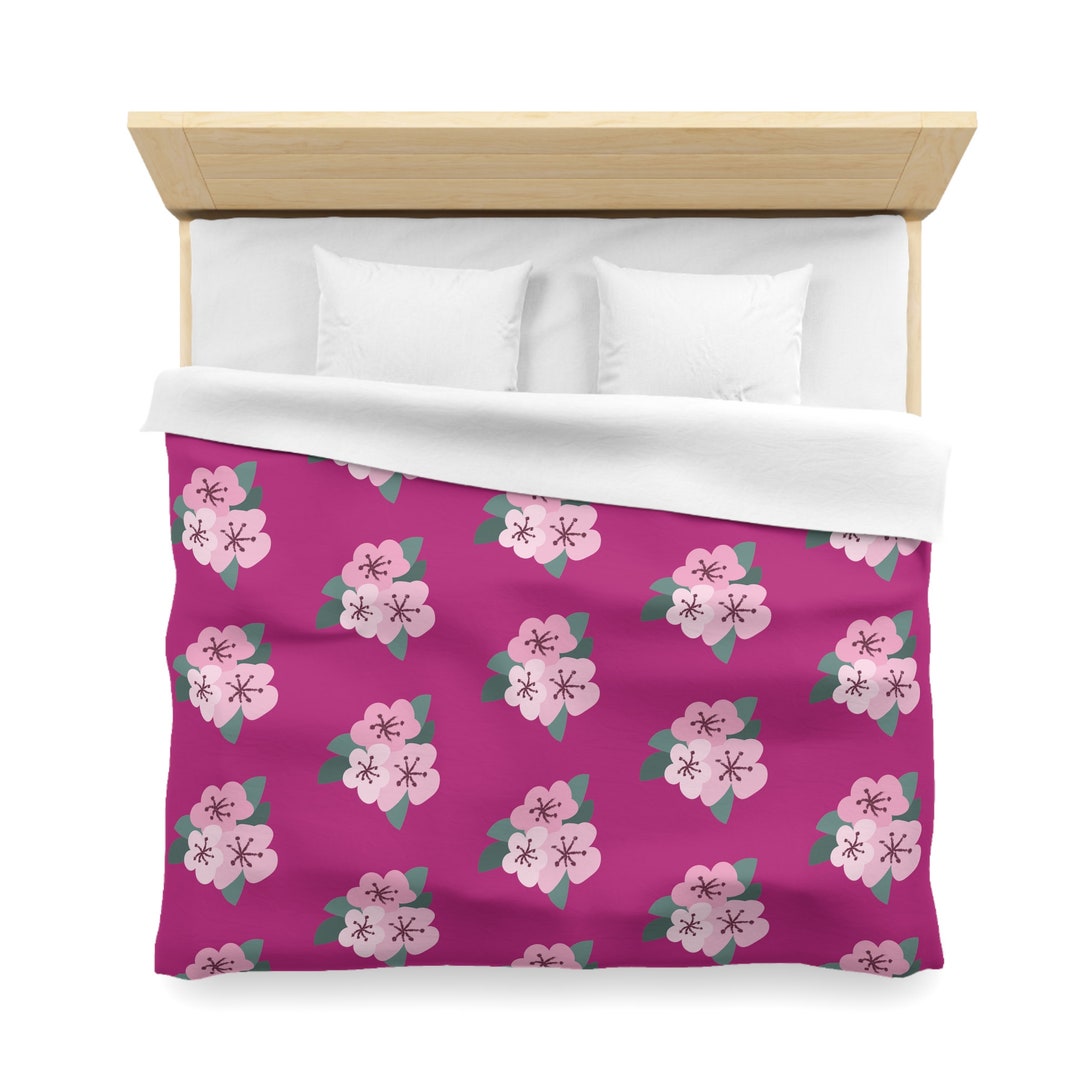 Microfiber Duvet Cover Berry Pink Sakura Japanese Cherry Blossoms ...