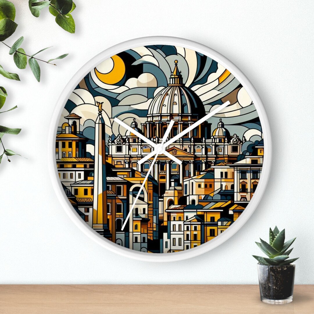 Rome Italy Cubist Style Wall Clock, Italian Travel, 10 Inch Round Wood ...