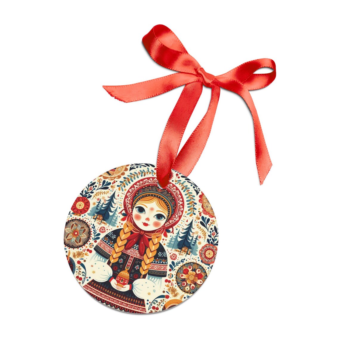 Finnish Folk Art Style Round Acrylic Ornament, Holiday Decoration ...