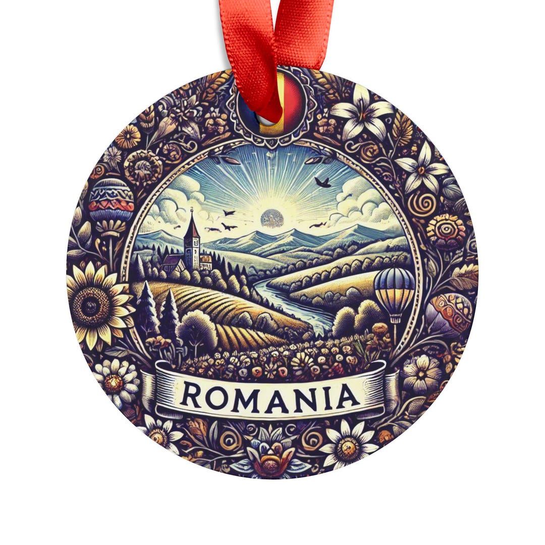 ROMANIA Landscape View, Romanian Travel Round Acrylic Ornament ...
