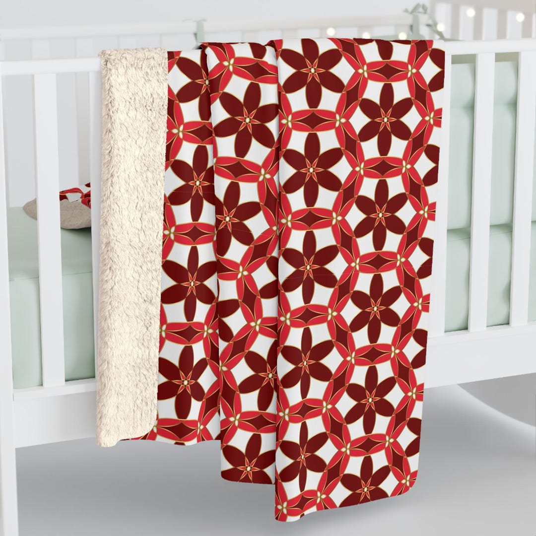 Red Arabic Geometric Pattern, Cozy Sherpa Fleece Blanket, Soft Ethnic ...