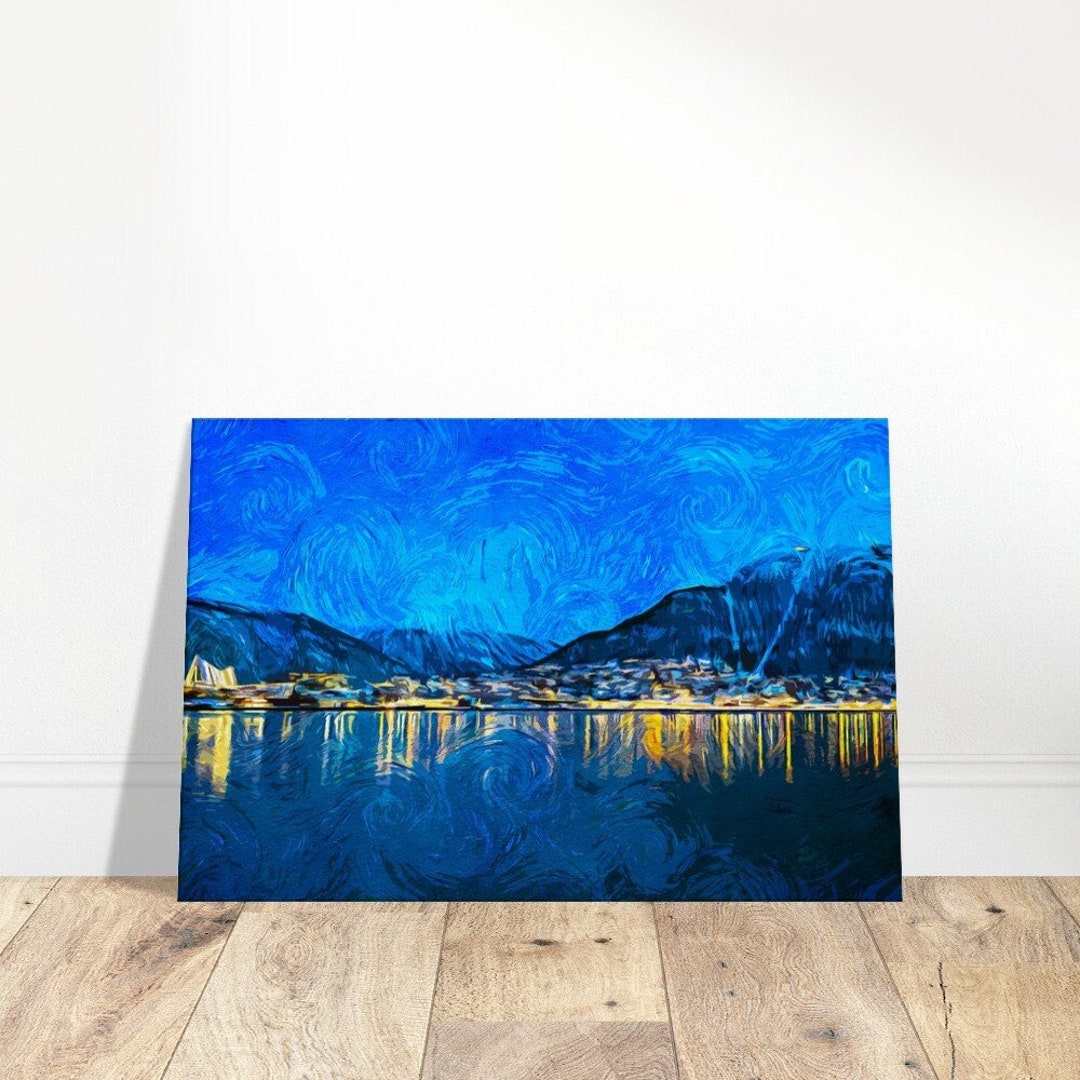 Tromsø NORWAY City Lights Night Landscape View Art 0.75" Slim Stretched ...