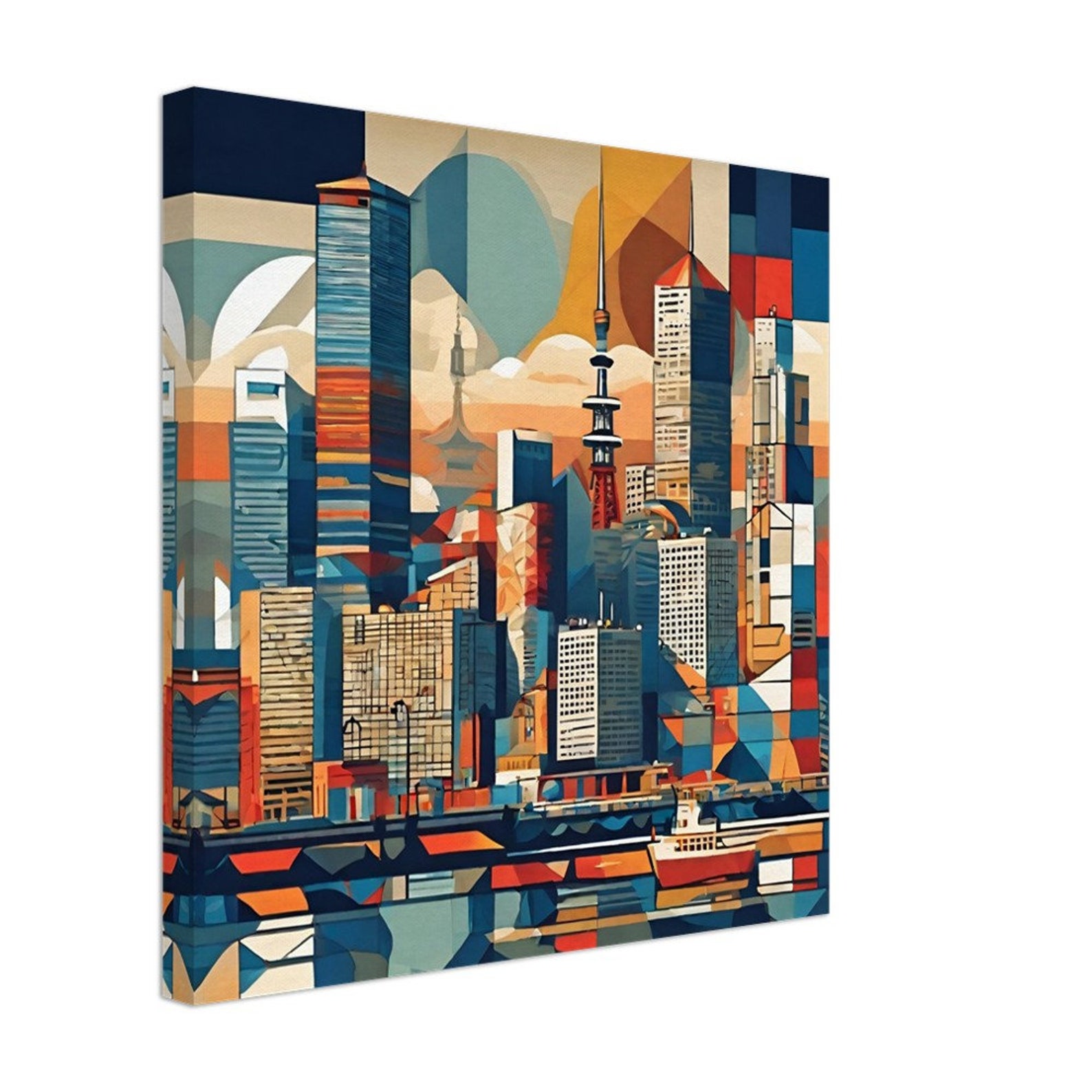 YOKOHAMA JAPAN City Skyline Cubist Style Wall Art Slim Stretched Canvas ...